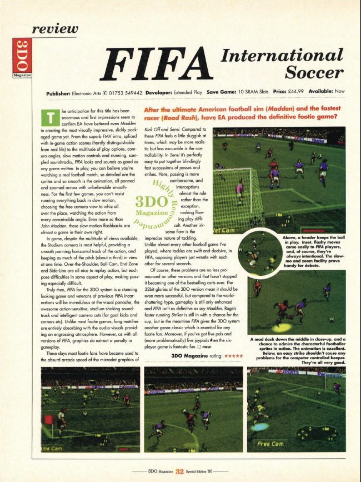 FIFA International Soccer (3DO) Review from 3DO Magazine