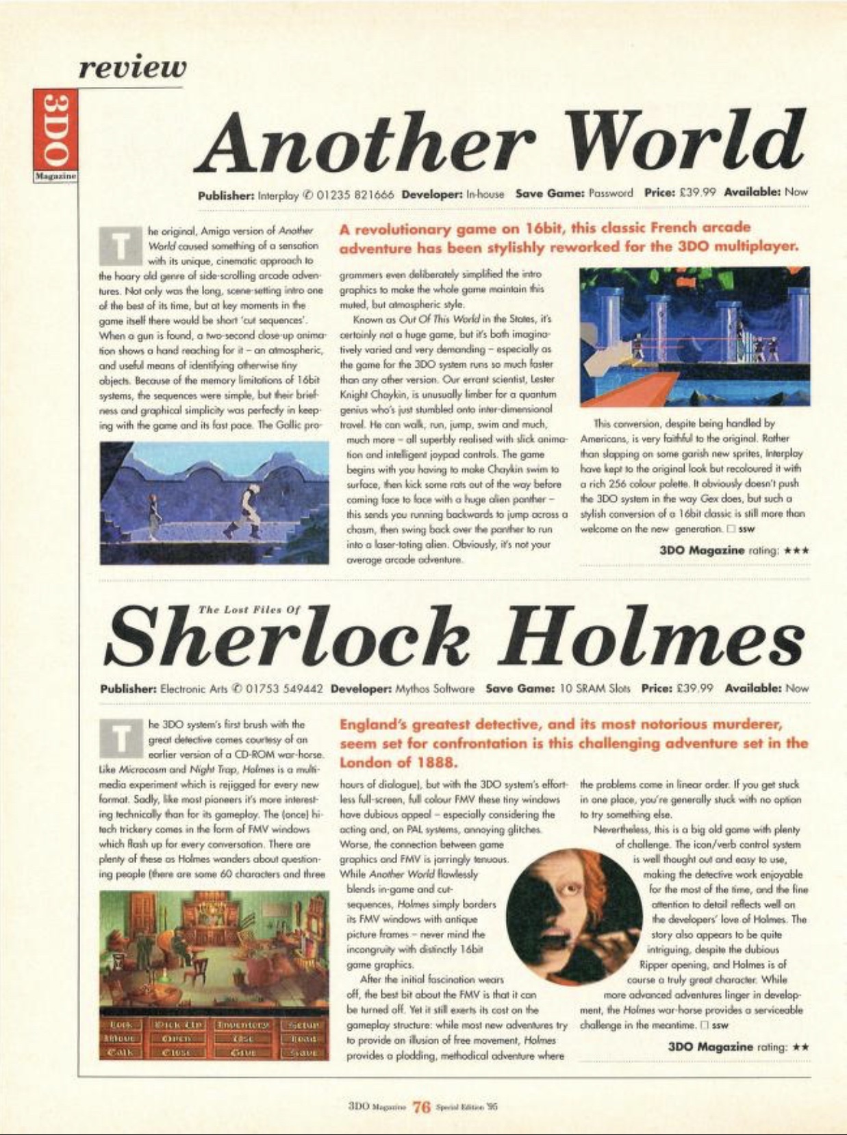Another World / The Lost Foles of Sherlock Holmes (3DO) Review from 3DO ...