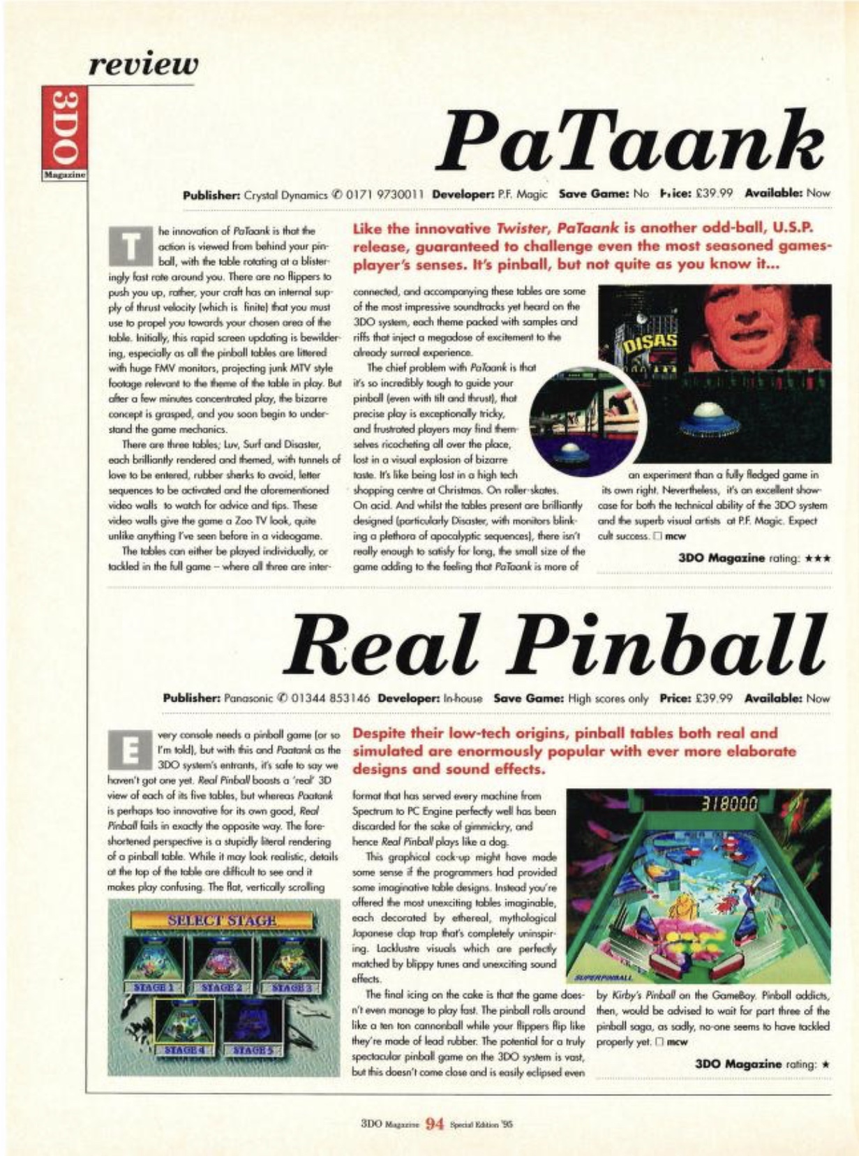 PaTaank / Real Pinball (3DO) Review from 3DO Magazine